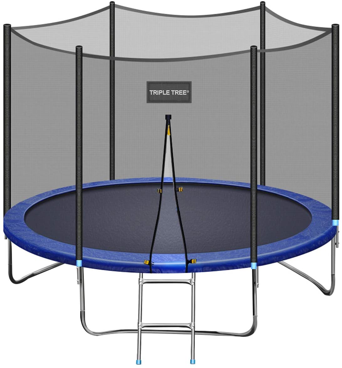 TRIPLETREE Trampoline with Safe Enclosure Net 10-Foot for 3-4 Kids with ...